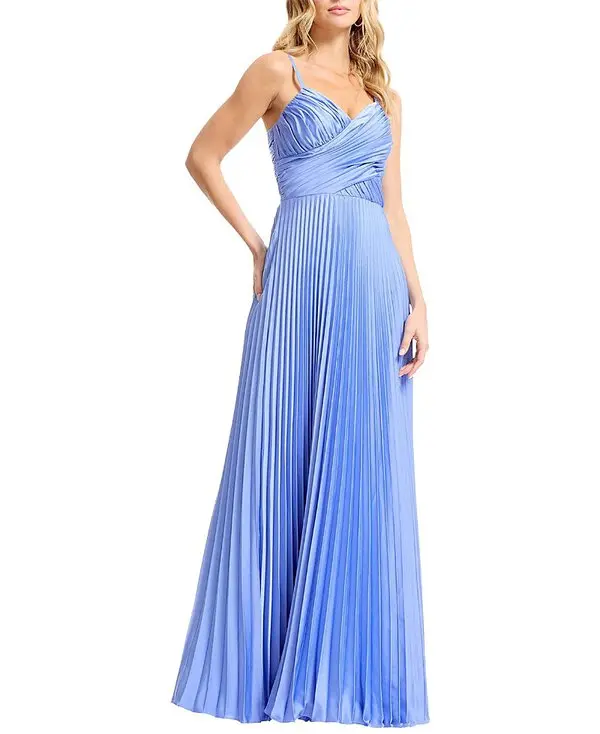 Dress The Population Sweetheart Spaghetti Strap Pleated Gown - Sky