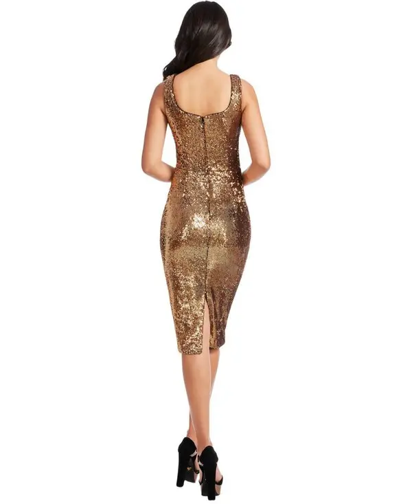 Dress The Population Sloane Sweetheart Neck Sequin Bodycon Midi Dress - Gold