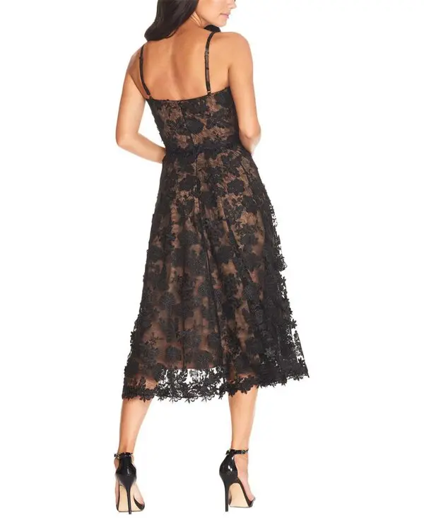 Dress The Population Tahani 3d Floral Lace V-neck Midi Dress - Black/nude
