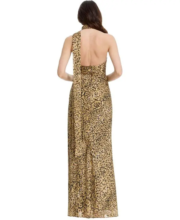 Dress The Population Halter Mock Neck Leopard Print Mermaid Gown