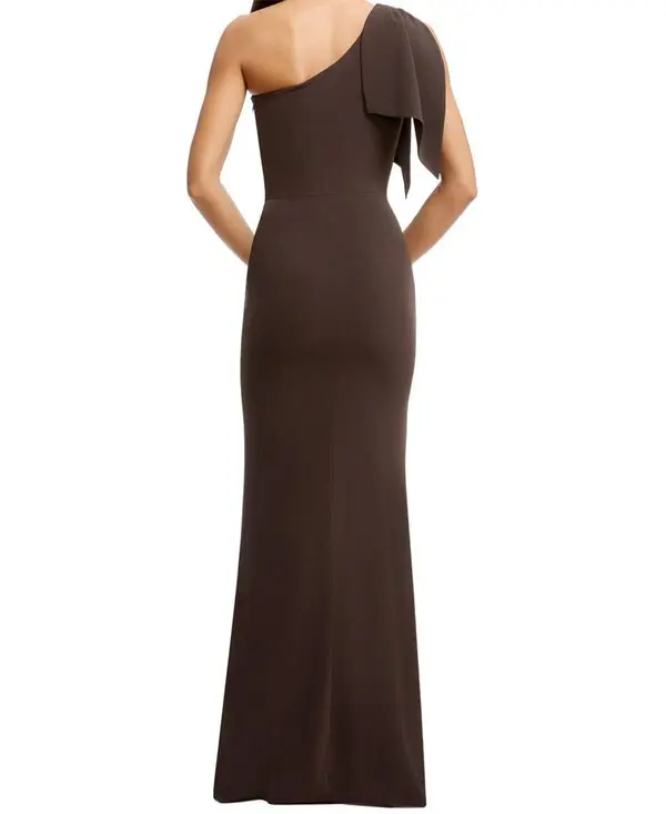 Dress The Population Georgina One Shoulder Bow Ruffle Gown - Mocha