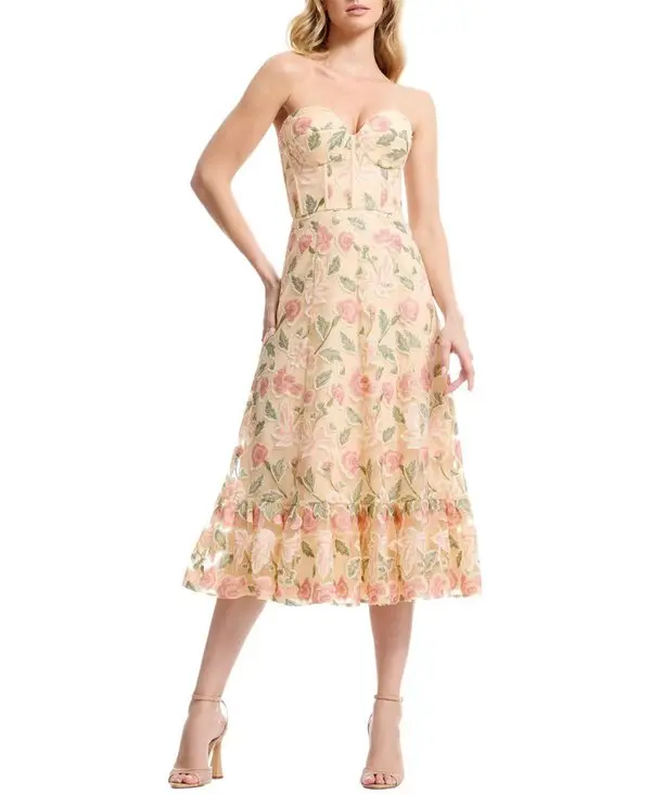 Dress The Population Carina Strapless Sweetheart Floral Ruffle Dress - Blush Multi