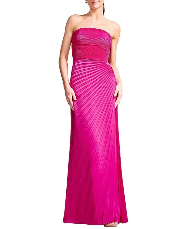 Dress The Population Kinley Strapless Pleated Satin Gown - Bright Fuchsia