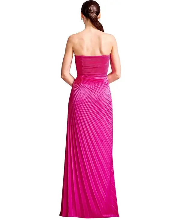 Dress The Population Kinley Strapless Pleated Satin Gown - Bright Fuchsia