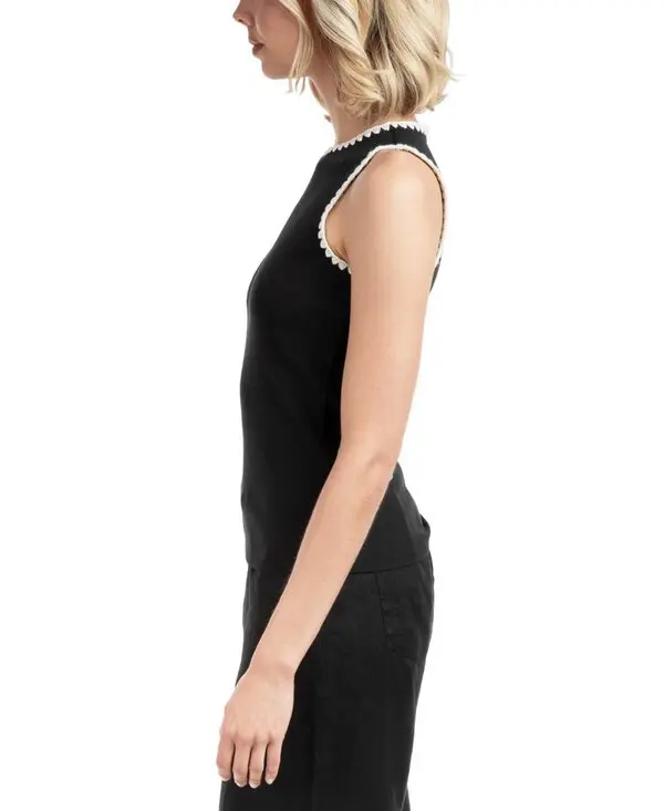 ELLE COLLECTION Contrast Embroidered Tank - Black