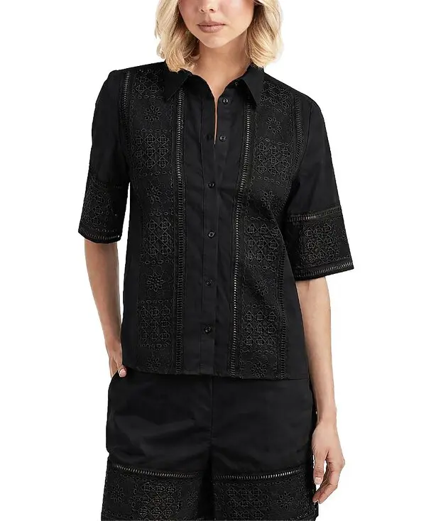 ELLE COLLECTION Lace Inset Shirt - Black