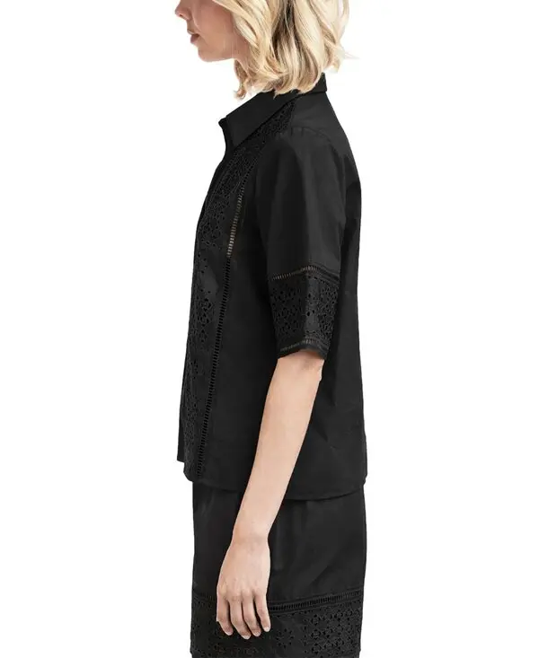 ELLE COLLECTION Lace Inset Shirt - Black