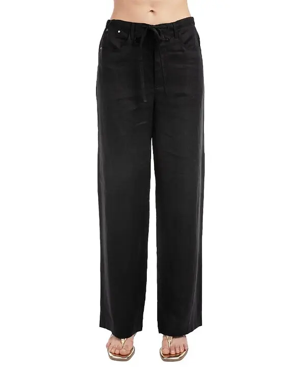 ELLE COLLECTION Linen Drawcord Pant - Black