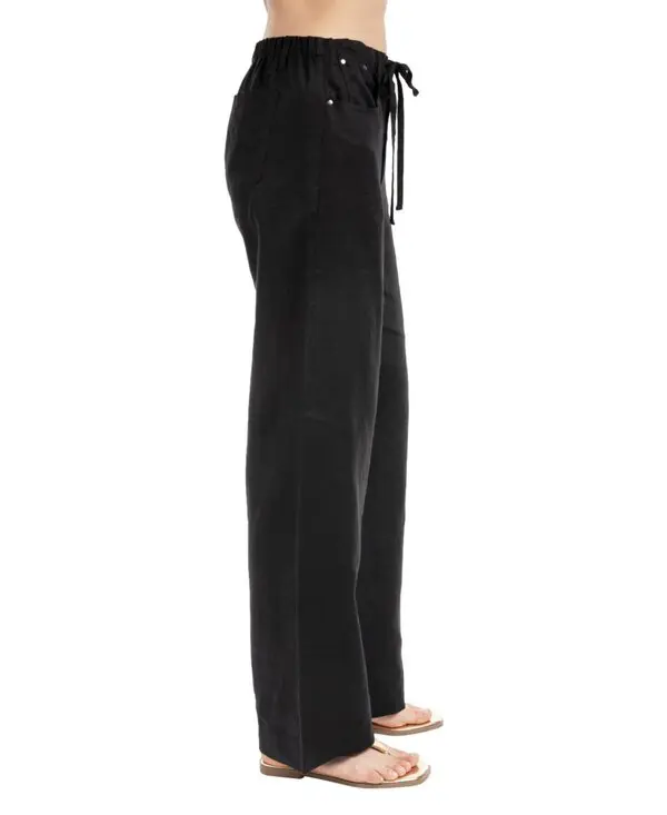 ELLE COLLECTION Linen Drawcord Pant - Black