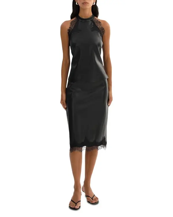 LAMARQUE Ginny Lace Trim Faux Leather Top - Black