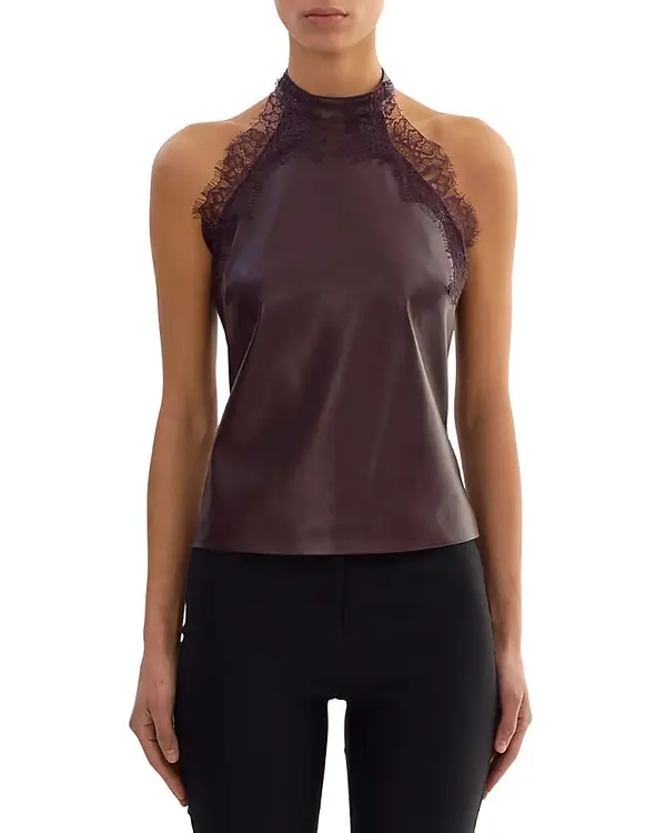 LAMARQUE Ginny Lace Trim Faux Leather Top