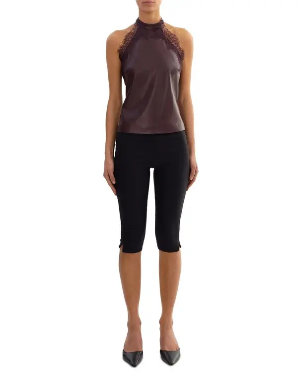 LAMARQUE Ginny Lace Trim Faux Leather Top