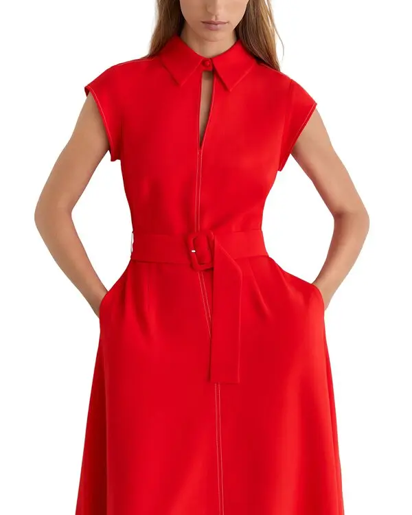 REISS Belted Short Sleeve Midi Dress