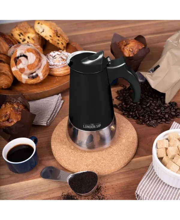 THE LONDON SIP Stainless Steel Espresso Maker, 6 Cup - Black