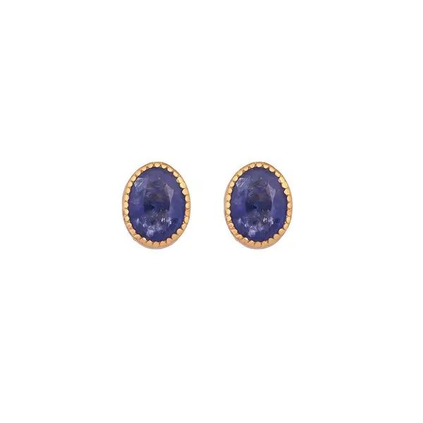 OPIUM JEWELS Blue / Gold Faceted Oval Studs Kyanite - Blue/gold