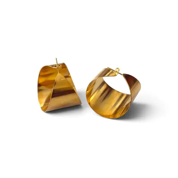 ORIAKU STUDIO Lingo Earrings Plated Hoops Handcrafted In Senegal West Africa Non Engraved Large - Gold