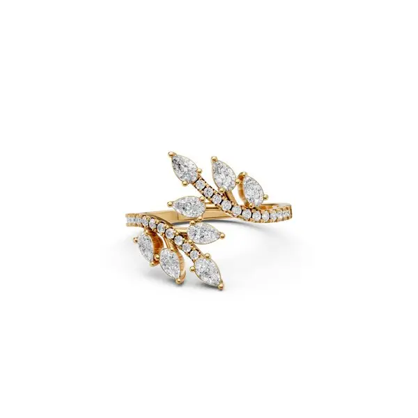 AYA FINE JEWELRY Willow Pear And Round Cut Lab Grown Diamond Vine Leaf Ring - Yellow