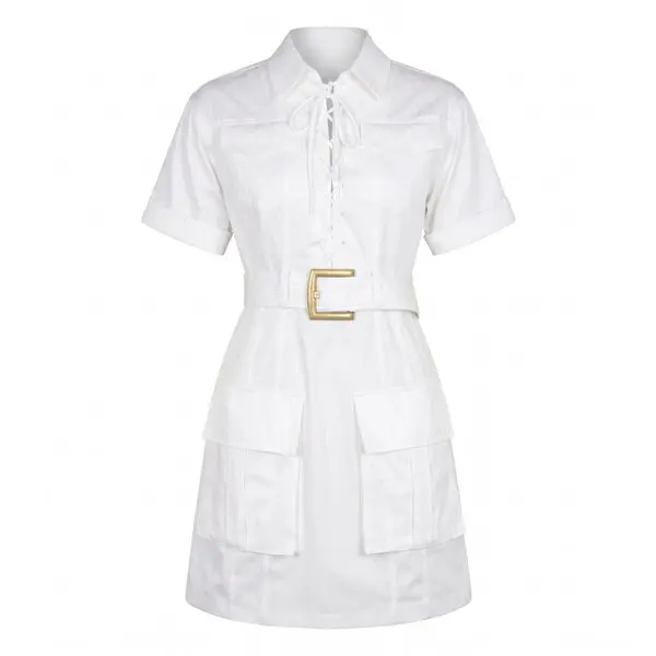 MODENAIRE Utility Mini Dress With Lace-up Front And Belted Waist