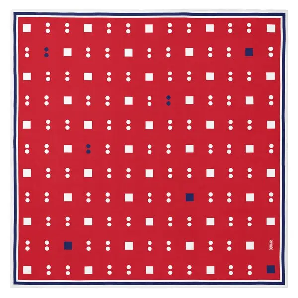 SQUAÏR Blue / White / Red Syntax Red Square Silk Scarf