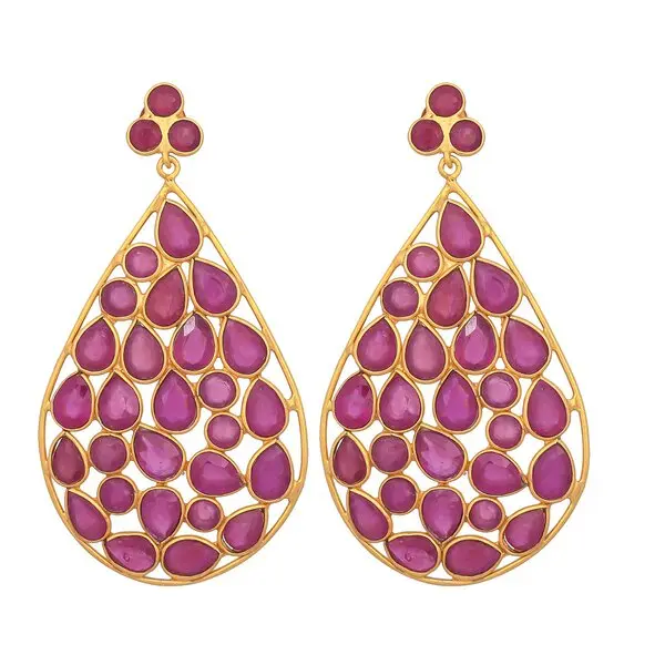 OPIUM JEWELS Red / Gold Dew Drop Jali Earrings Rubies - Red/gold