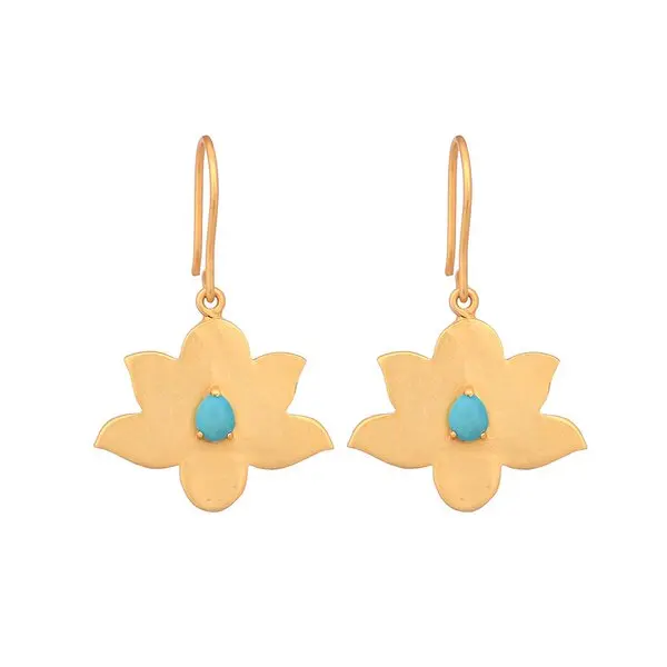 OPIUM JEWELS Gold / Blue Gold Water Lotus Earrings With Turquoise - Gold/blue