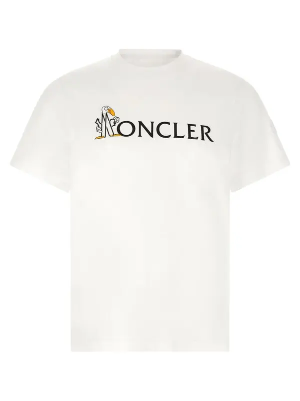 Moncler Crew Neck Cotton T-shirt With Printed Duck Logo