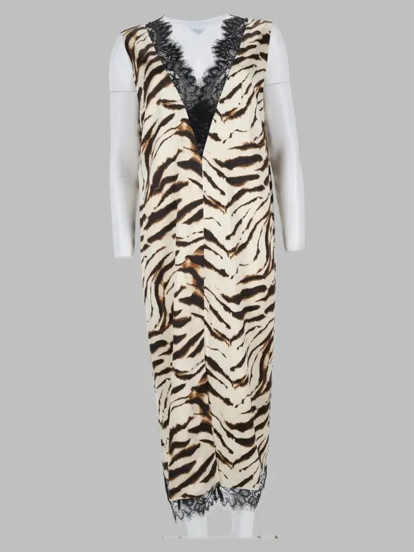 GANNI Sleeveless Lace-trim Printed Midi Dress