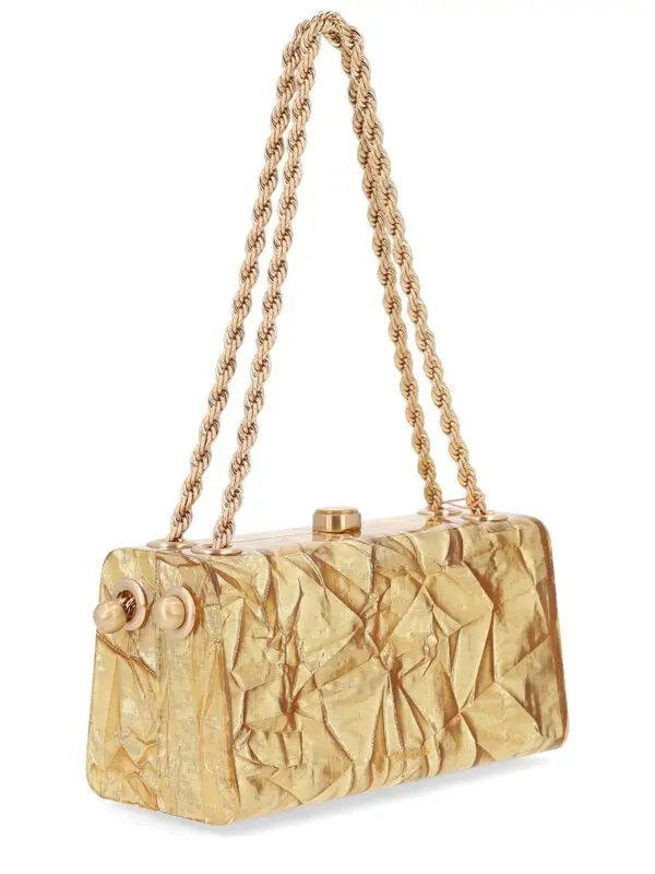 Cult Gaia Crinkled Metallic Clutch Bag With Chain Strap - Gold