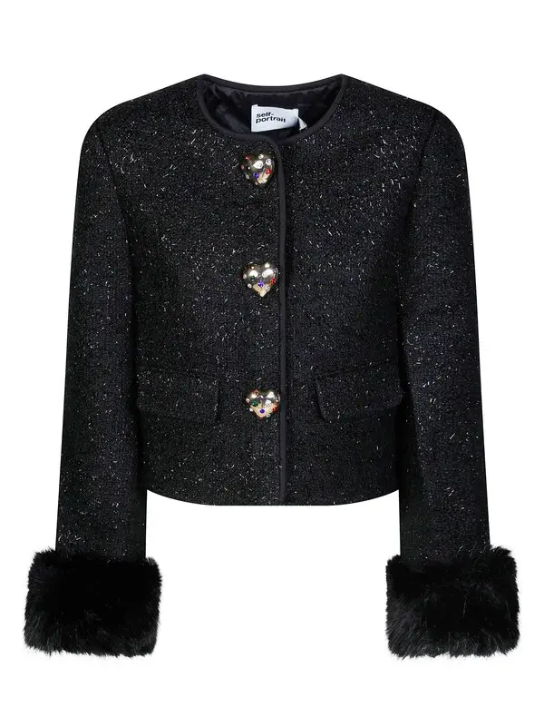 SELF-PORTRAIT Metallic Boucle Loop Faux Fur Cuff Jacket