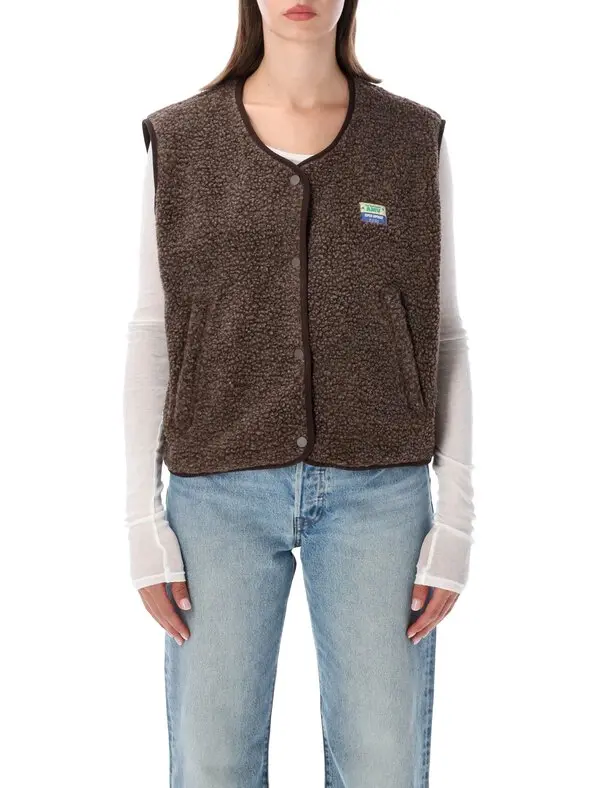 American Vintage Sherpa Fleece Button-front Vest - Marrone