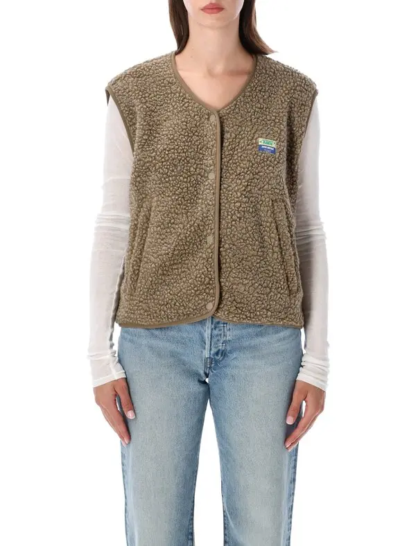 American Vintage Teddy Fleece Snap-front Vest - Beige