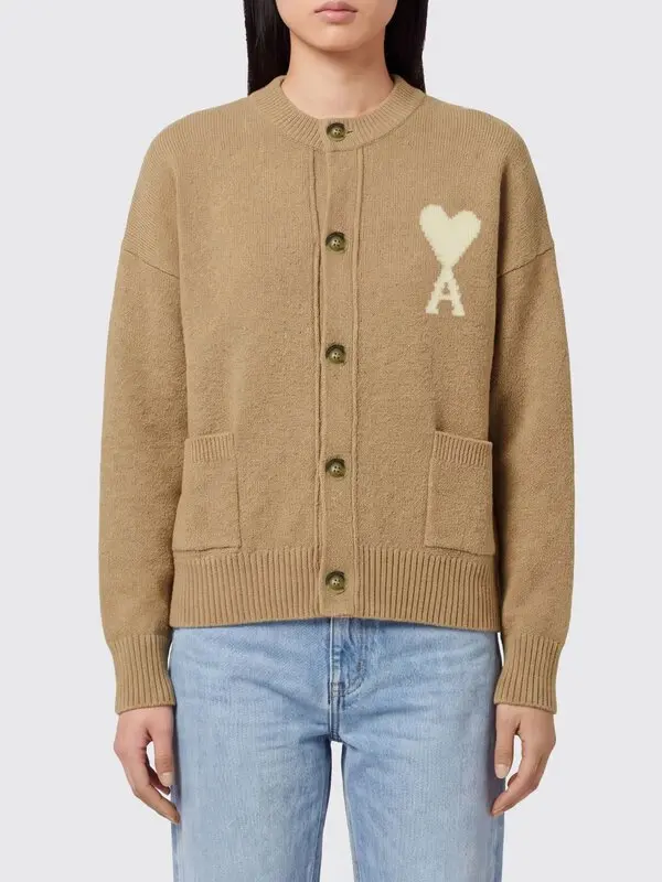 AMI Paris Relaxed Fit Wool And Alpaca Blend Cardigan - Beige