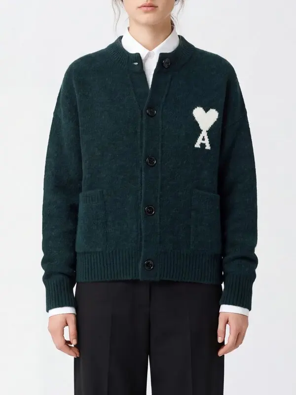 AMI Paris Relaxed Fit Wool And Alpaca Blend Cardigan - Green