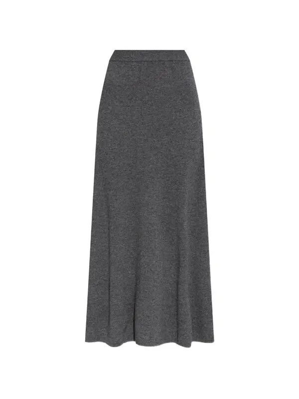 LISA YANG Ribbed Trim Cashmere A-line Midi Skirt With Elasticated Waist - Grigio