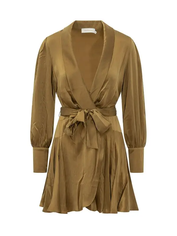 Zimmermann Silk Wrap Mini Dress - Khaki