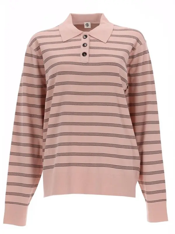 THE GARMENT Striped Long Sleeve Knit Polo Top