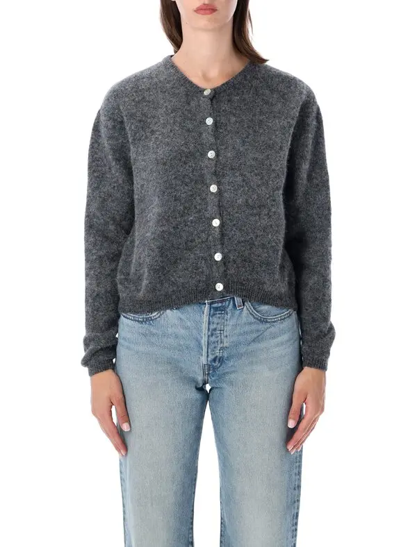 American Vintage Button-front Fuzzy Knit Cardigan - Grigio