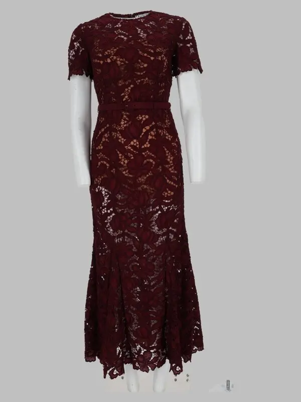 SELF-PORTRAIT Lace Midi Dress With Belted Waist