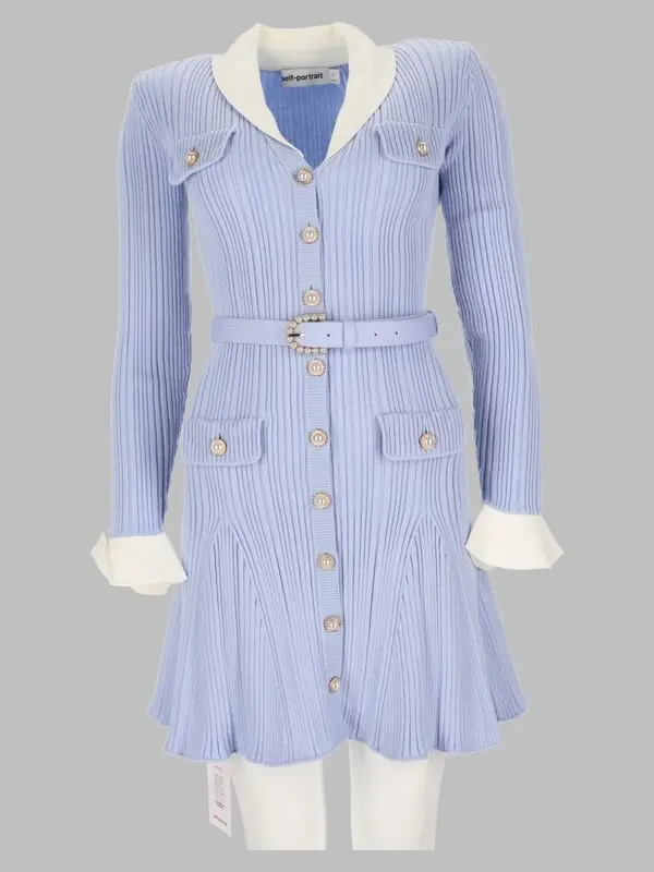 SELF-PORTRAIT Ribbed Knit Button-front Mini Dress