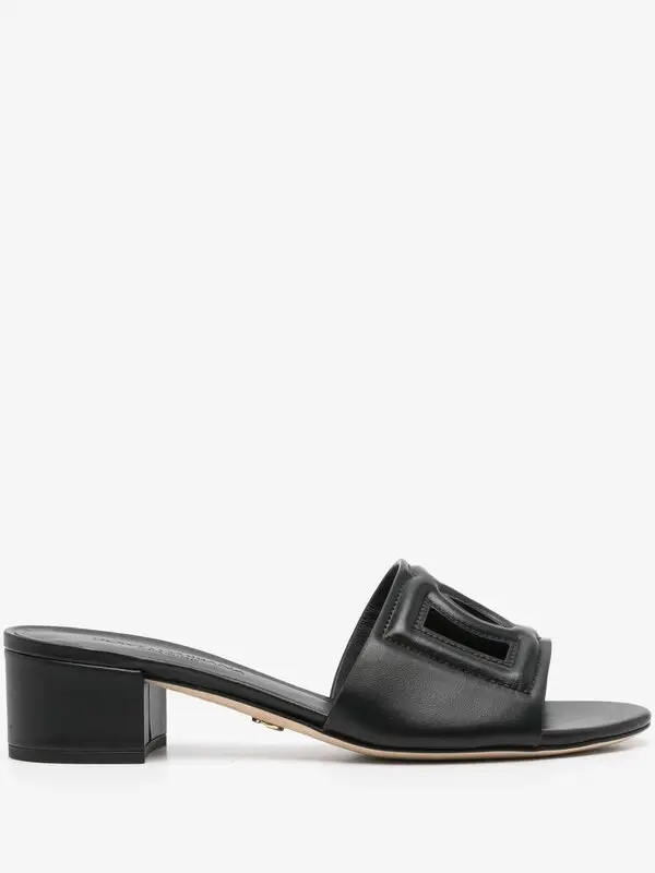 Dolce & Gabbana Mm Heel Kidskin Sandals With Debossed Insole And Leather Sole - Nero