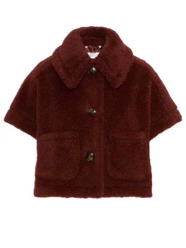 Max Mara Alpaca And Wool Teddy Mini Cape Jacket - Rosso