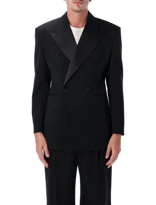 Saint Laurent Grain De Poudre Tuxedo Jacket With Satin Peak Lapels And Double-breasted Front