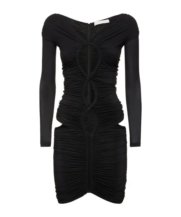 DION LEE Pleated Long Sleeve Cut Out Dress