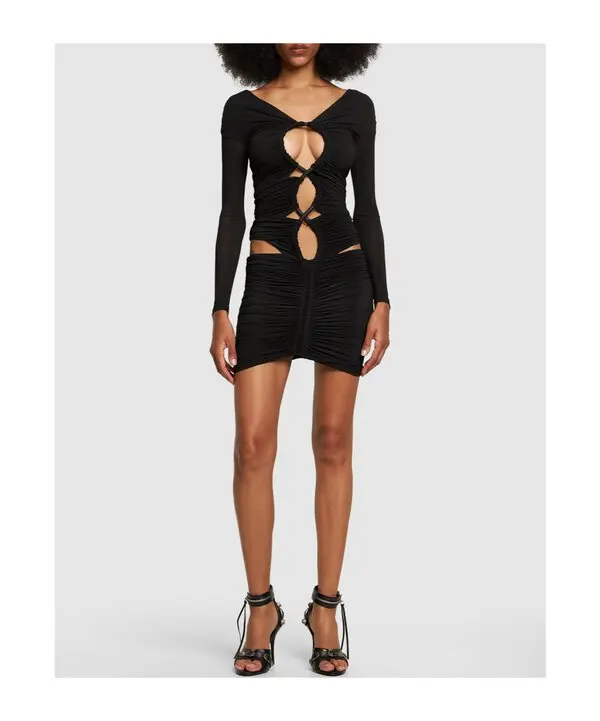 DION LEE Pleated Long Sleeve Cut Out Dress