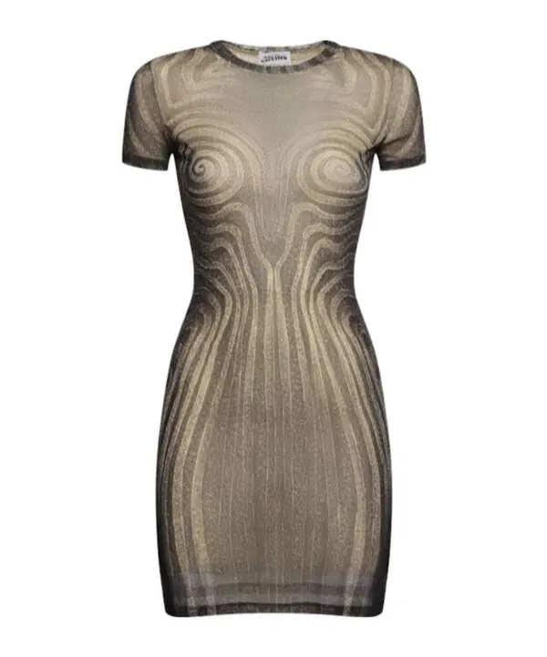 JEAN PAUL GAULTIER Spiral Print Mesh Mini Dress