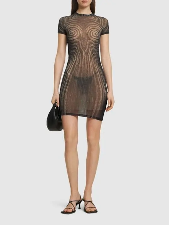 JEAN PAUL GAULTIER Spiral Print Mesh Mini Dress