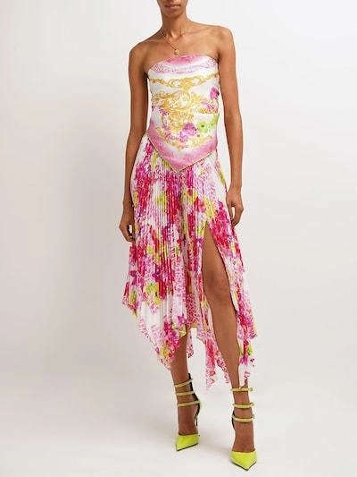 Versace Printed Pleated Crepe Mid-length Skirt - Pink