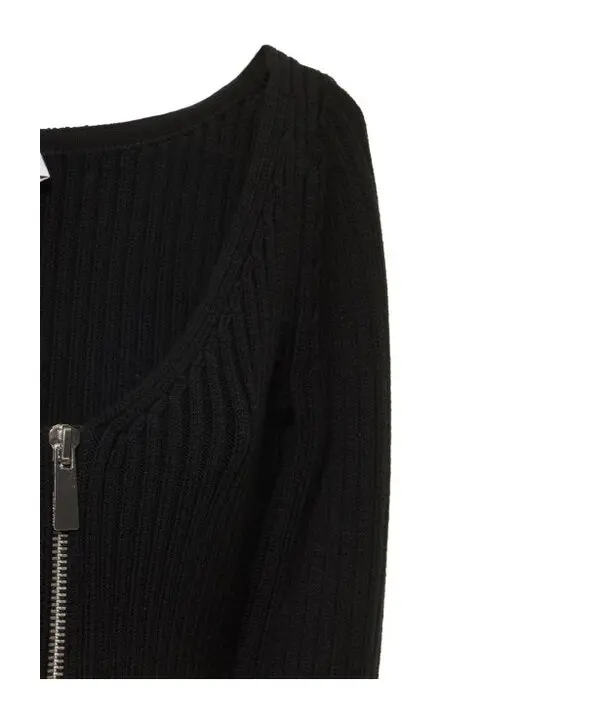Michael Kors Wool Ribbed Knit Cropped Top With Zip