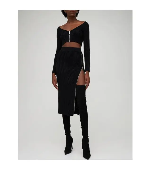 Michael Kors Wool Ribbed Knit Cropped Top With Zip