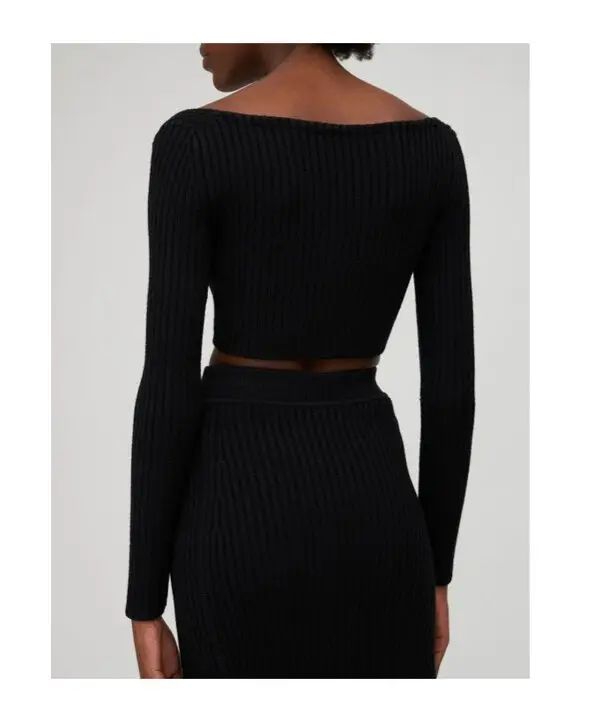 Michael Kors Wool Ribbed Knit Cropped Top With Zip